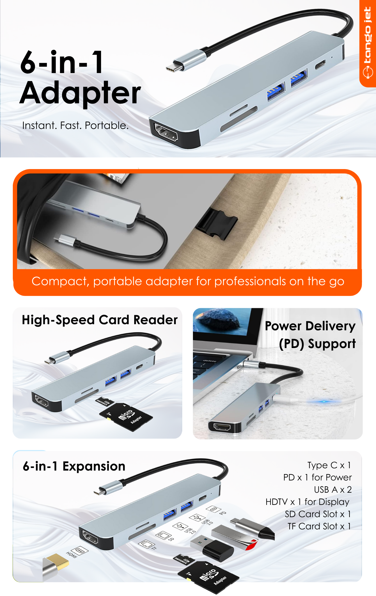 Tango Jet | 6 in 1 Data Adapter USB-C Hub